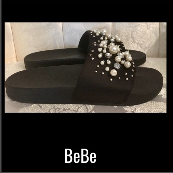 bebe | Shoes | Bebe Fenix Pearl Rhinestone Slide | Poshmark